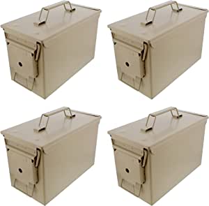 Tactical45 Metal Ammo Box 4pk Set - 50 Cal Tan Ammo Storage Containers ...